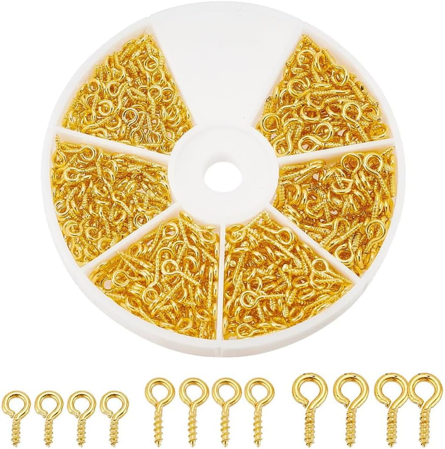 540 Pcs Small Screw Eye Pins, 3 Sizes Golden Threaded Clasps Hooks Iron ...