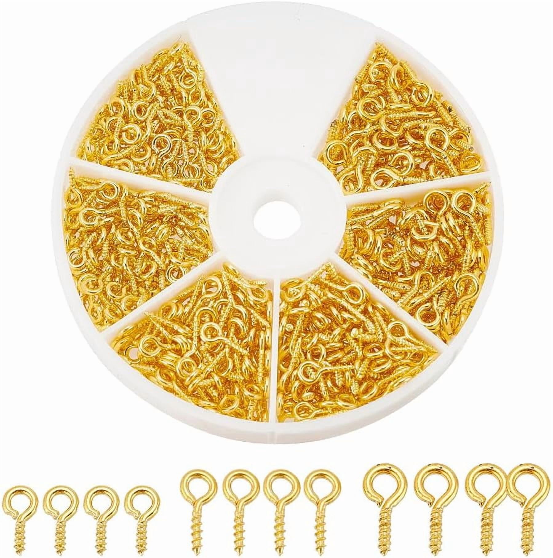 540 Pcs Small Screw Eye Pins 3 Sizes Golden Threaded Clasps Hooks Iron ...