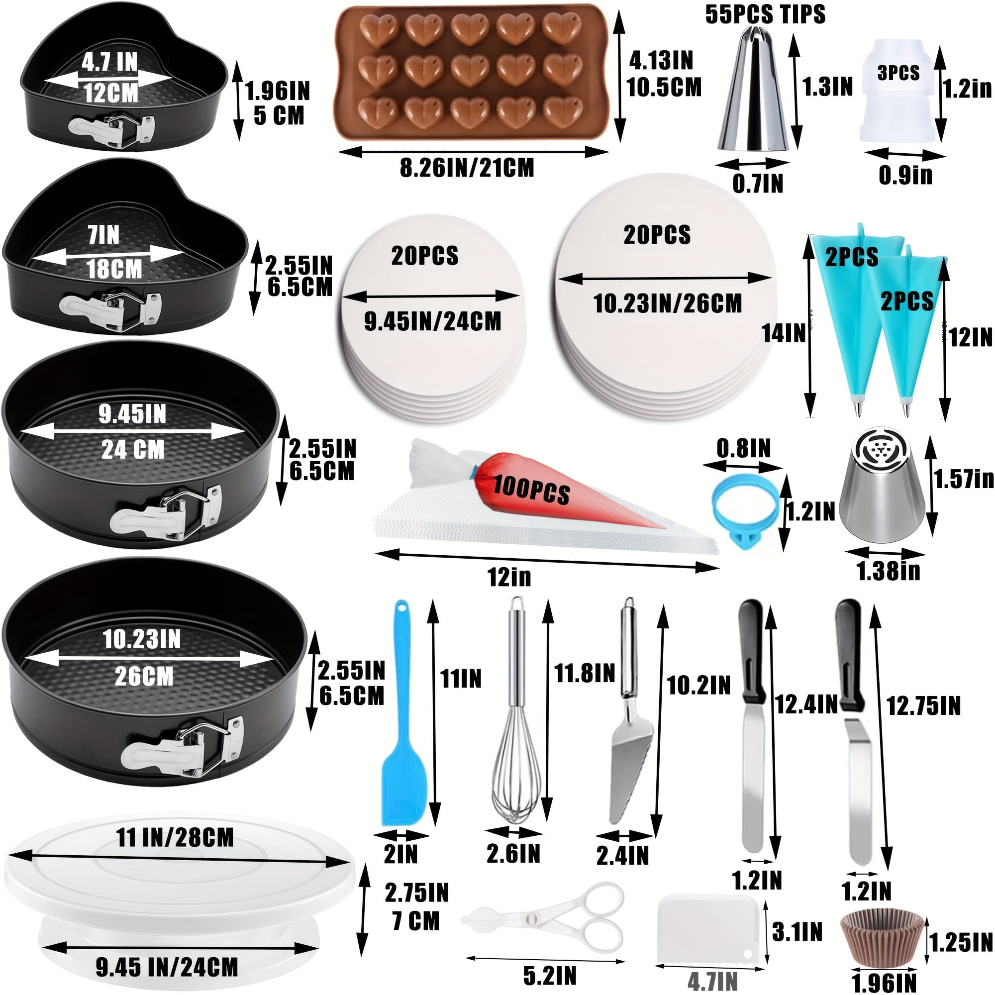 540-Piece Comprehensive Cake Decorating Kit with 4 Springform Pans ...