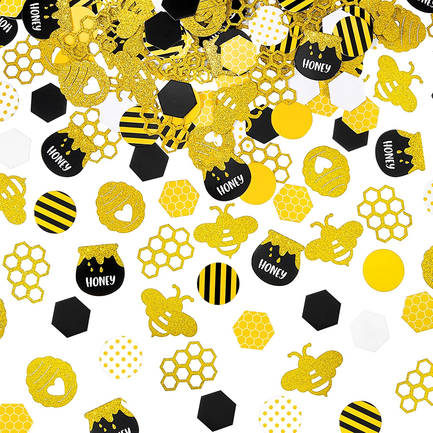 540 Pieces Bee Confetti Table Decorations Gold Black Glitter Honeycomb ...