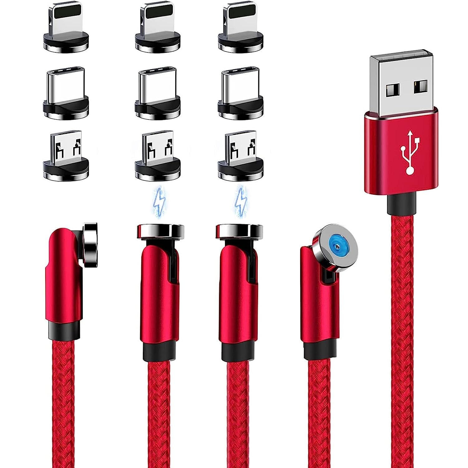 MITOOTIM 540Â° Rotating Magnetic Charging Cable, Red 4-Pack 3/3/6/6ft ...