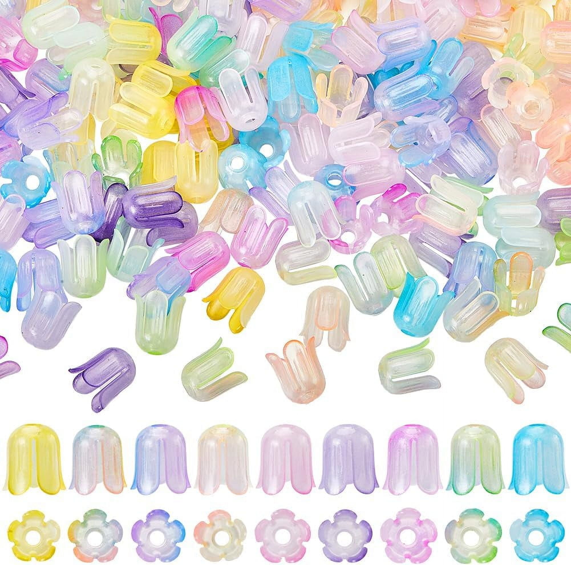540Pcs 9 Colors Acrylic Flower Bead Caps Flower Beads Bulk Transparent ...
