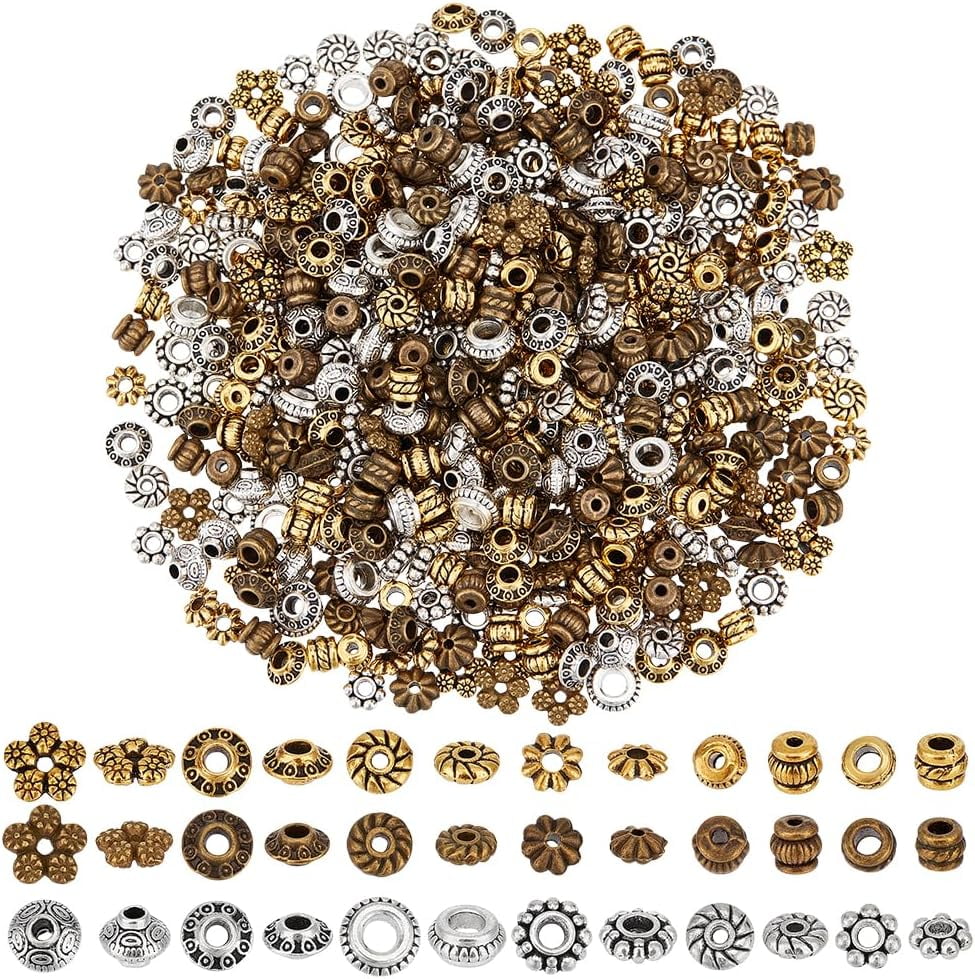 540pcs 18 Styles Spacer Beads Tibetan Beads Flower Spacer Bead Tube ...