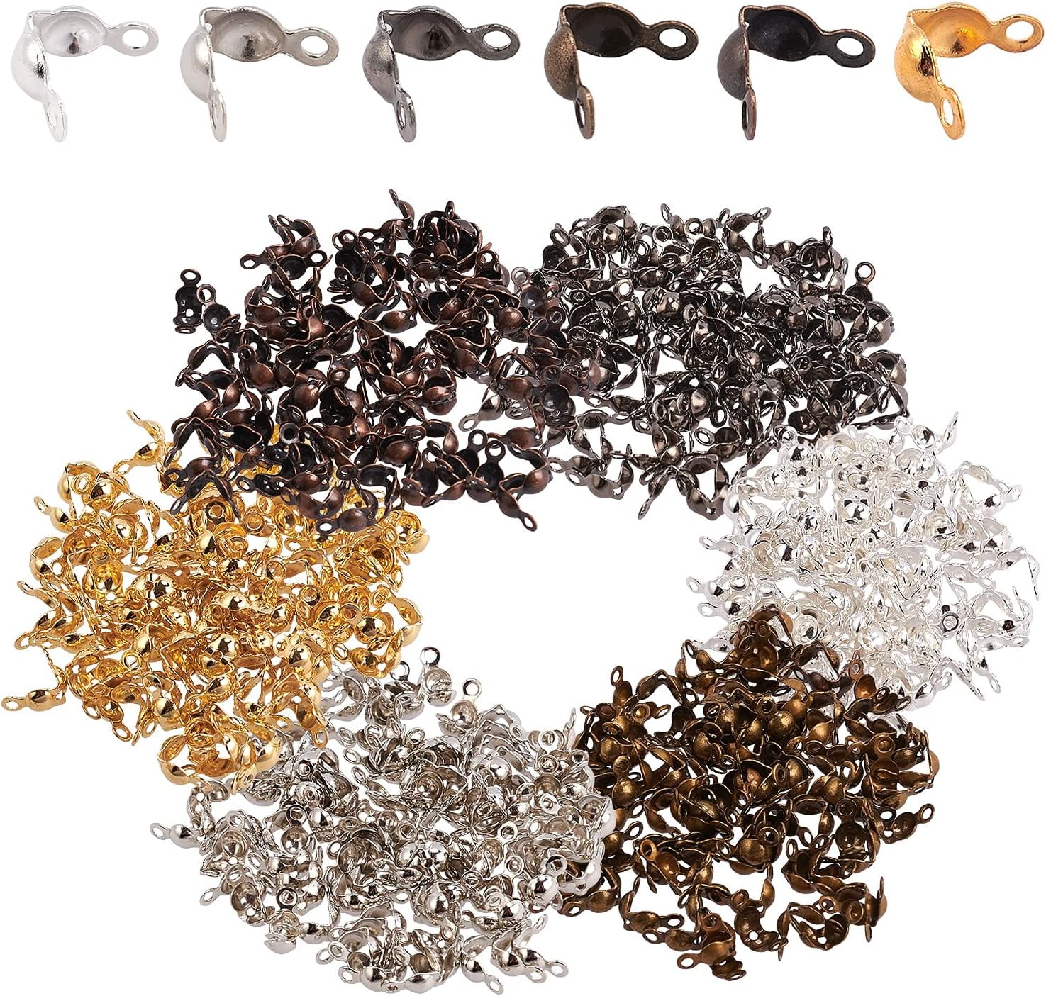 540pcs 6 Color Brass End Bead Tips Knot Covers Bead Tips Clamshell ...