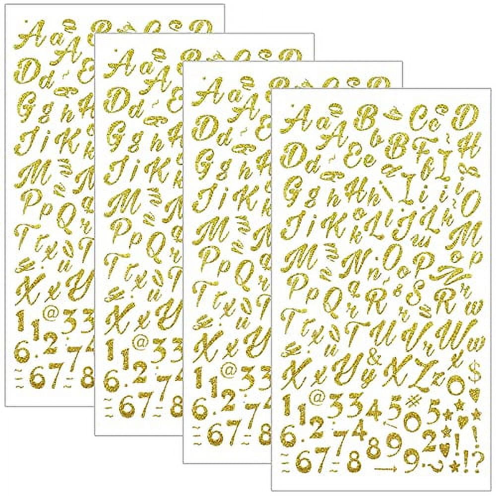 540pcs Gold Letter Stickers, Glitter Cursive Alphabet Letter and Number ...