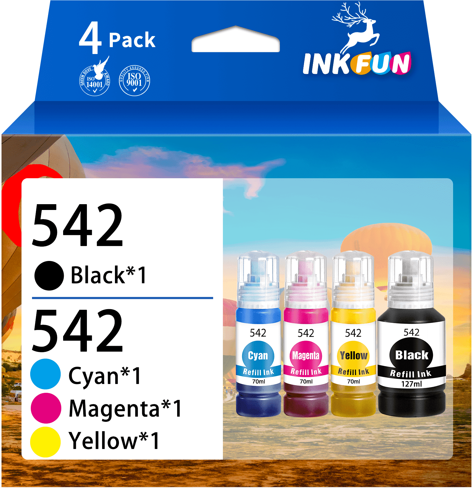 Inkfun 4 Pack 542 T542 Refill Ink for Epson ET-5800, ET-5850, ET-16600 ...