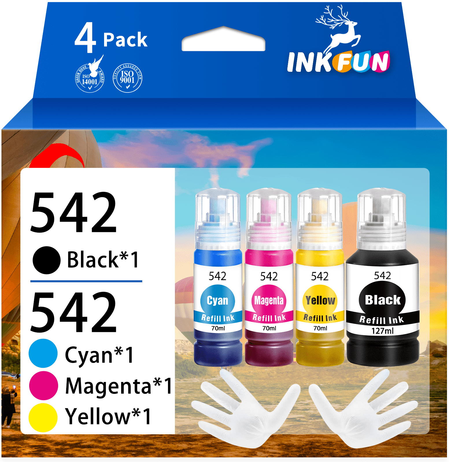 INKFUN 542 Ink Bottle Compatible with Epson EcoTank ET-5800 ET-16600 4 ...