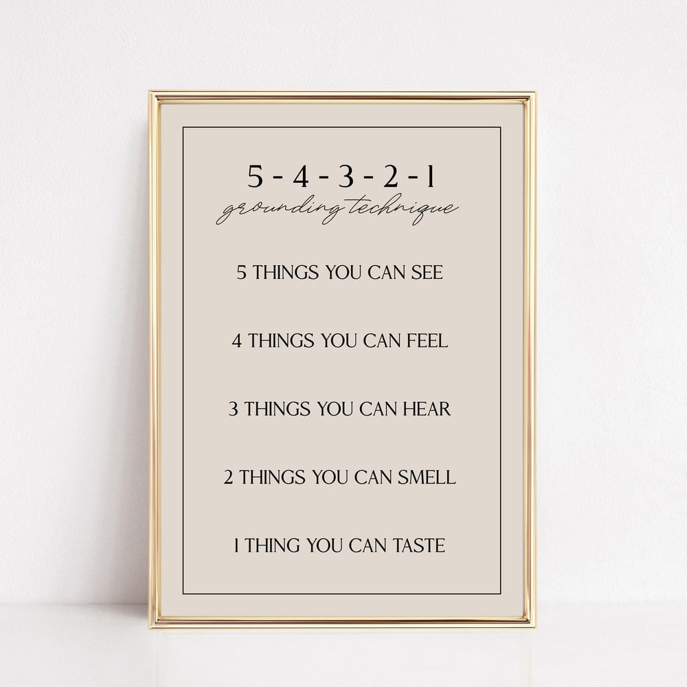 54321 Grounding Technique Print, Minimalist Therapy Wall Art ...
