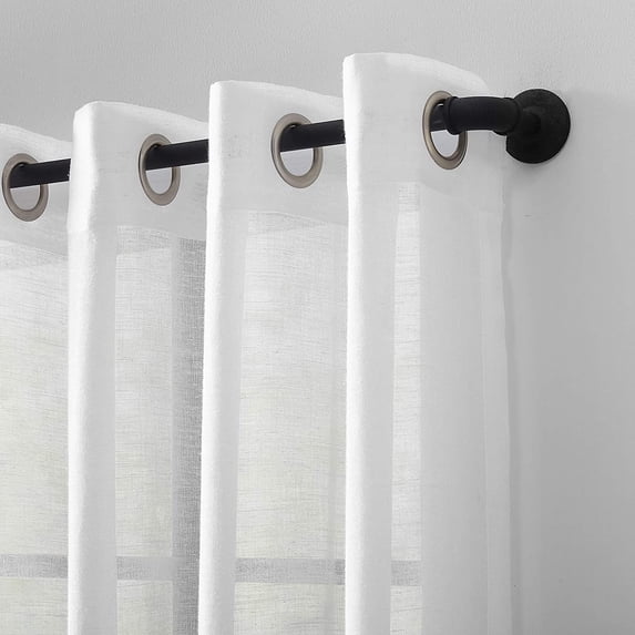 - 54911 Slub Textured Linen Blend Grommet Top Curtain, 52" x 95", White ...