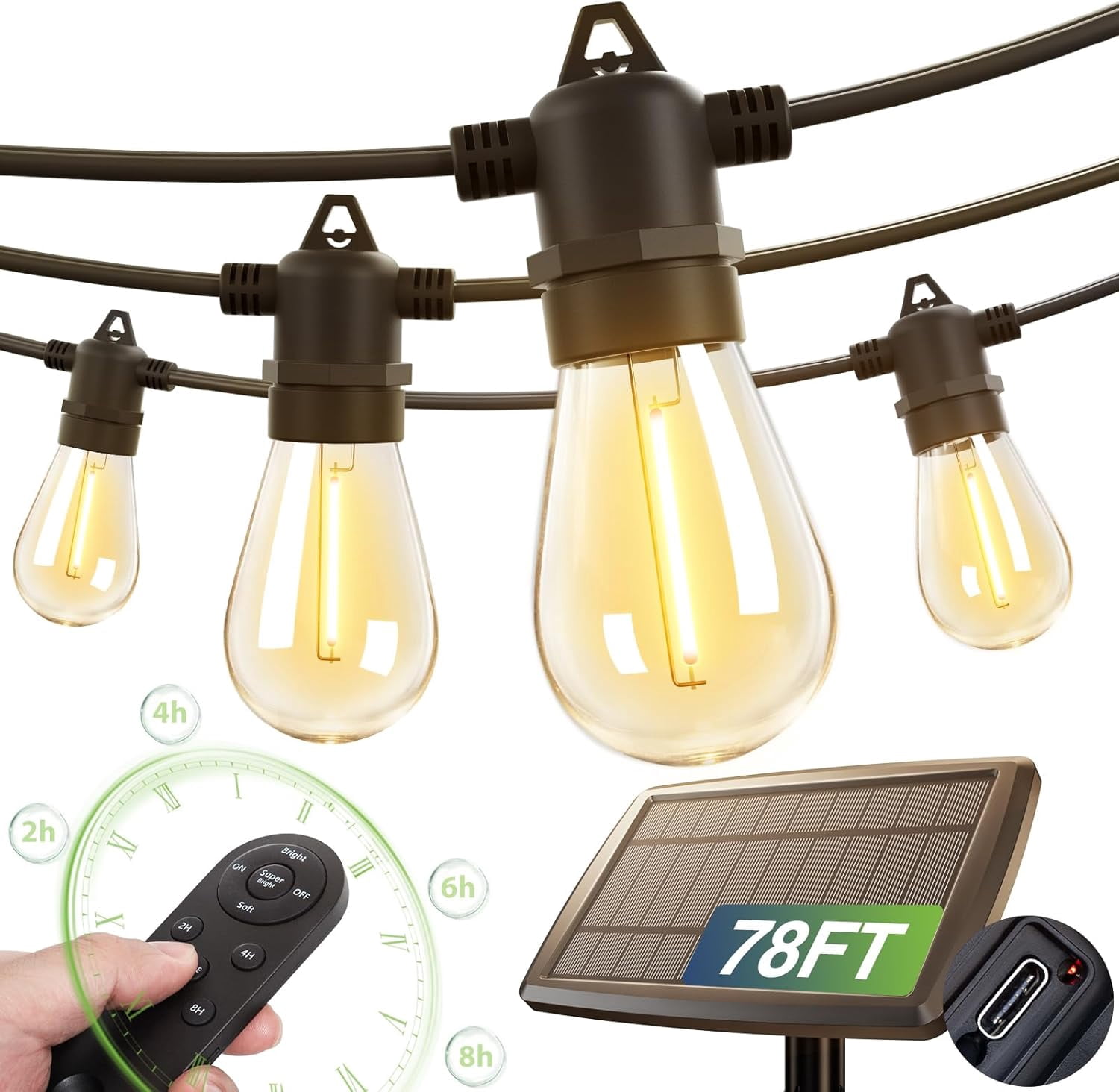 54FT(48+6) Solar String Lights Outdoor Waterproof with USB Charging ...