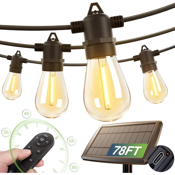 54FT(48+6) Solar String Lights Outdoor Waterproof with USB Charging ...