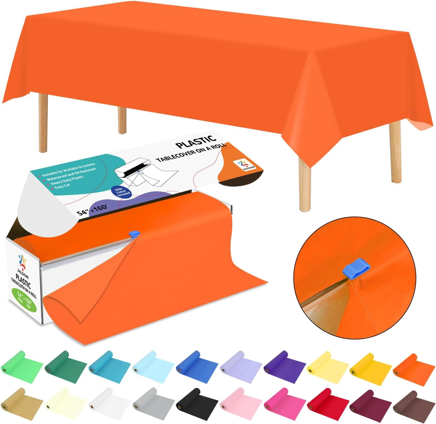 54IN X 160FT Plastic Table Cover Roll with Cutter Box, Cut to Size ...