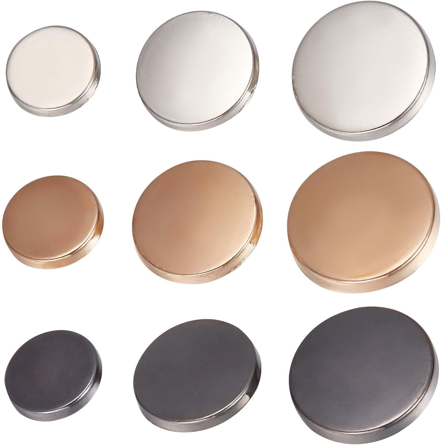 54PCS 3 Sizes Flat Metal Silver Buttons 3 Colors Alloy Shank Button ...