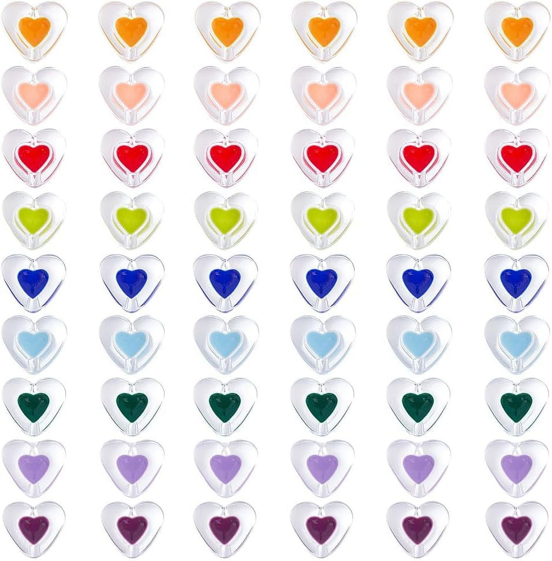 54PCS 9 Colors 17mm Heart Beads Bulk Transparent Acrylic Love Beads ...