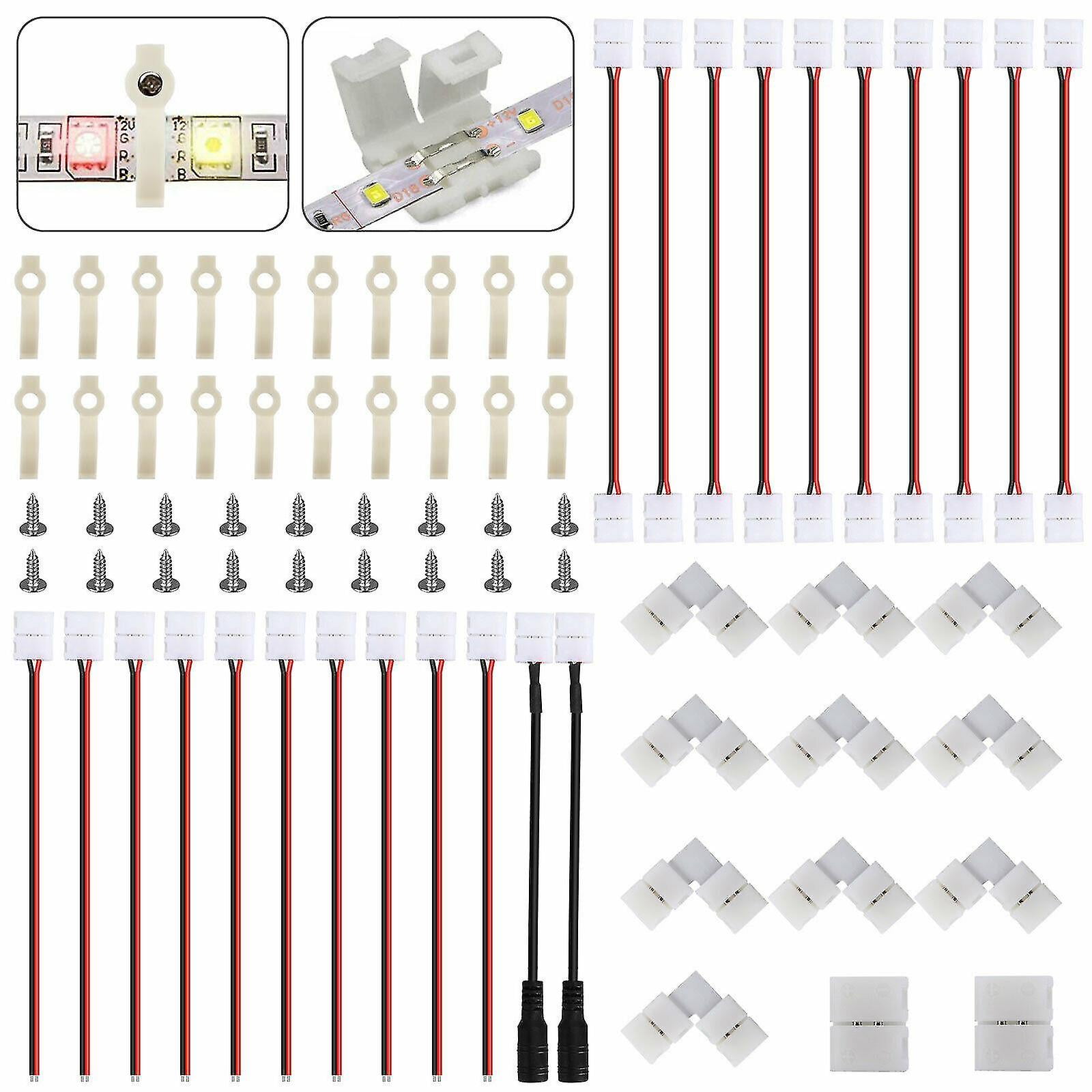 54Pcs 3528/2835 8Mm 2Pin Rgb Led Strip Light Connector Cable Kit ...