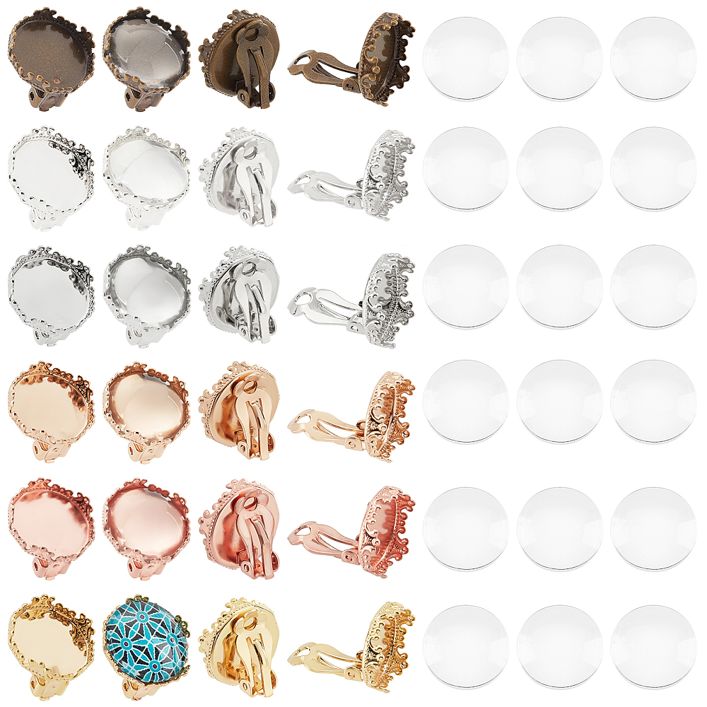 54Pcs 6 Colors Brass Clip-on Earring Rose Gold Silver Bronze Clip-on ...