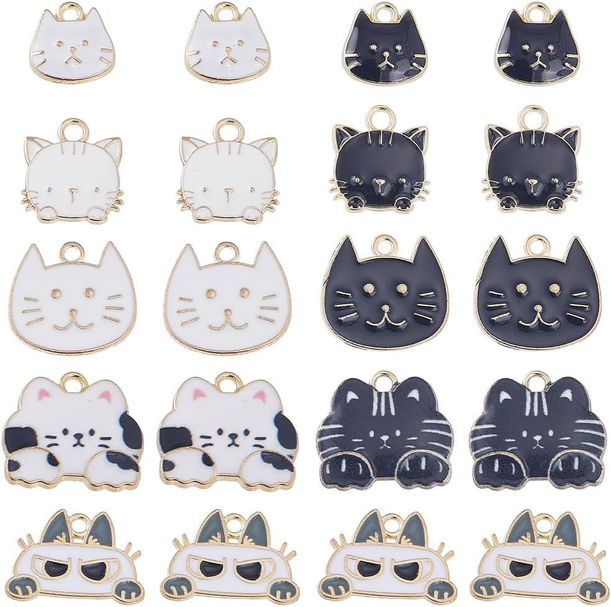 54Pcs 9 Styles Black and White Cat Charms Bulk Alloy Enamel Cat Charm ...