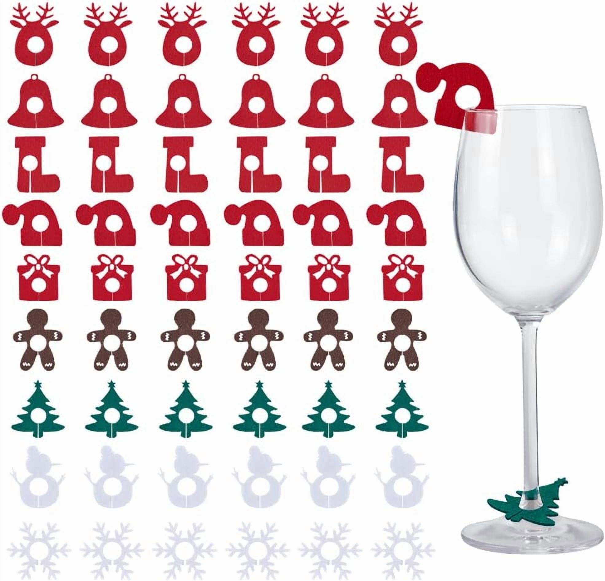 54Pcs 9 Styles Christmas Drink Tags Felt Wine Glass Markers Red Green ...