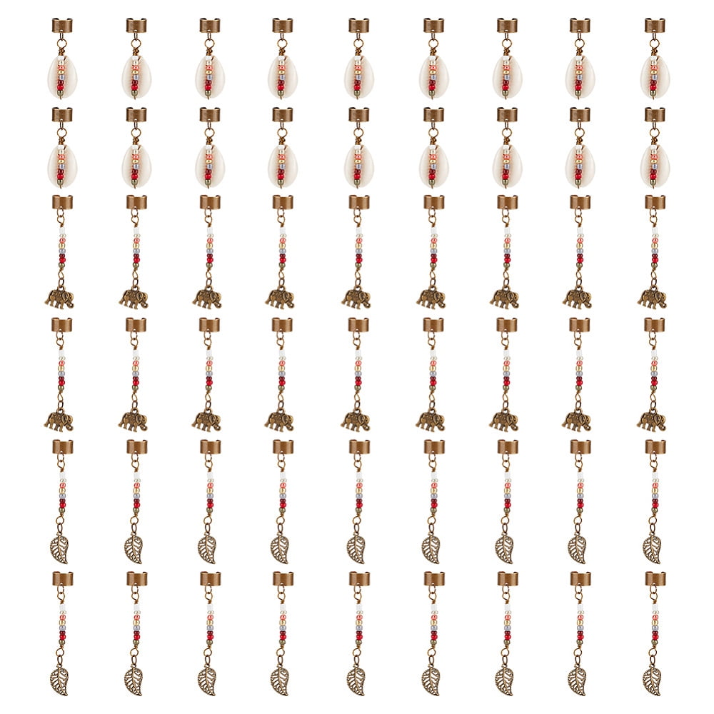 54Pcs Cowrie Shell Braiding Hair Pendants 41~60mm Shell Leaf Elephant ...
