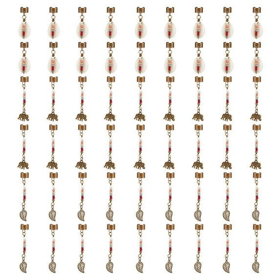 54Pcs Cowrie Shell Braiding Hair Pendants 41~60mm Shell Leaf Elephant ...