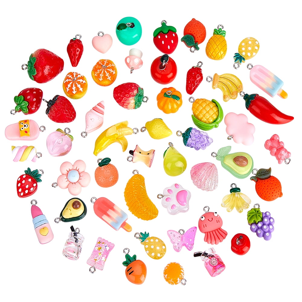 54Pcs Opaque & Transparent Resin Pendants with Platinum Tone Iron Loops ...