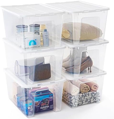 54QT Plastic Storage Bins with Lids Stackable and Nestable Storage ...