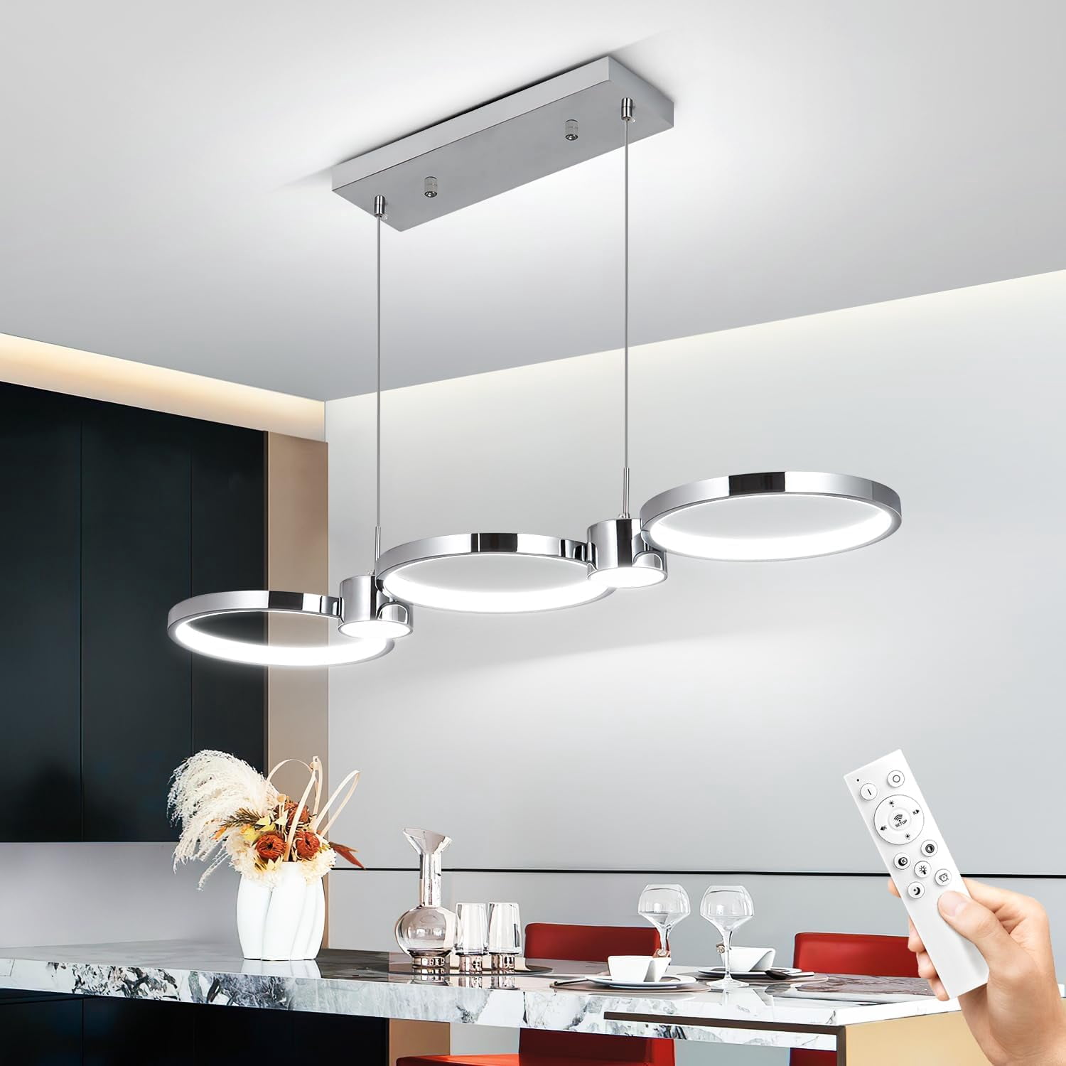 54W Chrome Modern LED Chandelier Light, 3000-6500K Dimmable Modern ...