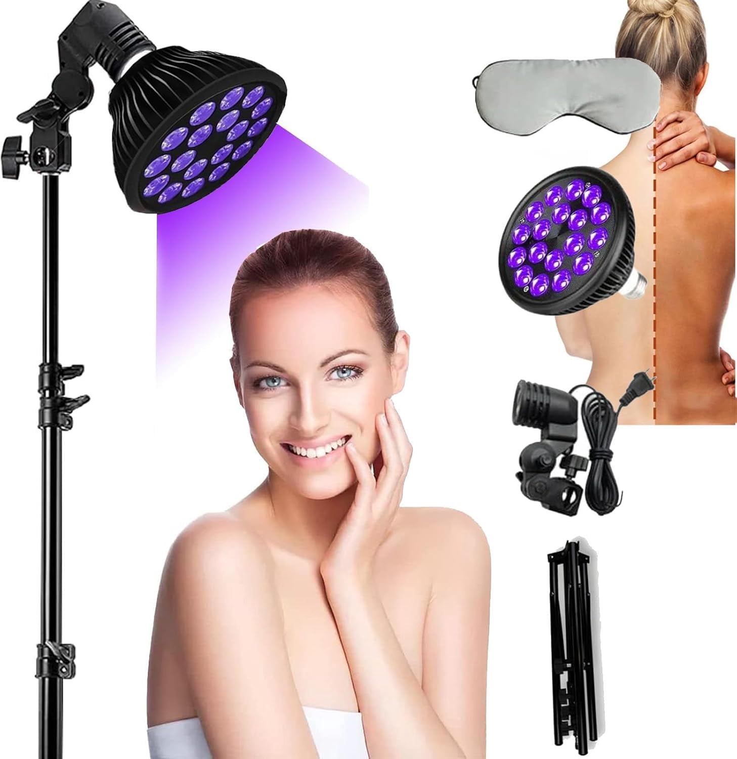 54W Purple LED Sun Lamp for Tanning – 18pcs 395nm, Foldable Stand 38.5 ...