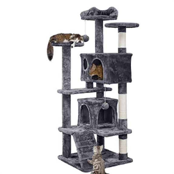 54in Cat Tree, Multi-Level Cat Tower with Spacious Kitten-ear Perch, 2 ...