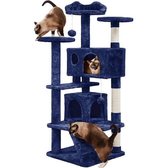 54in Cat Tree, Multi-Level Cat Tower with Spacious Perch, 2 Cozy Caves ...