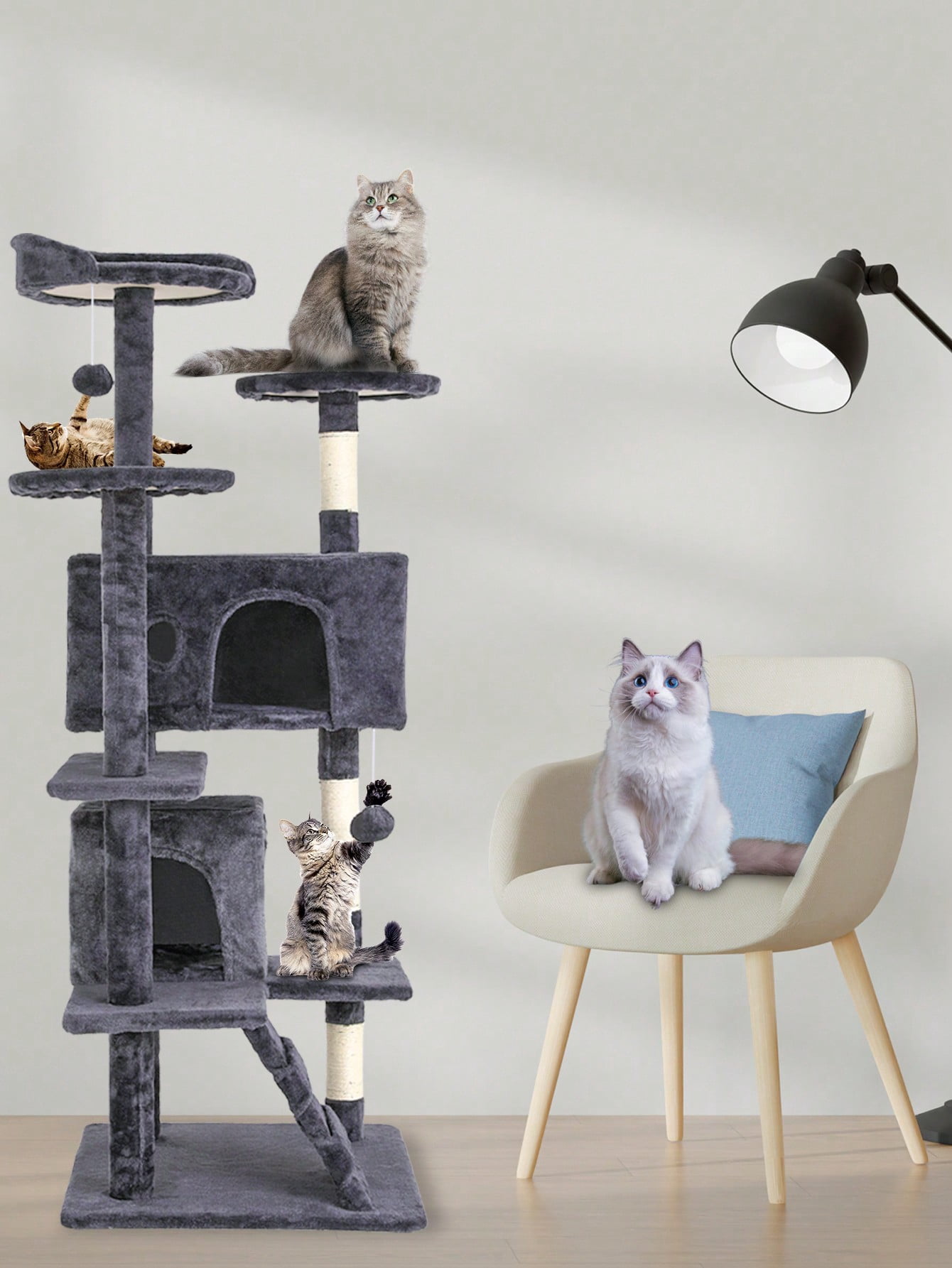 54in Cat Tree Tower For Indoor Cats,Multi-Level Furniture Activity ...