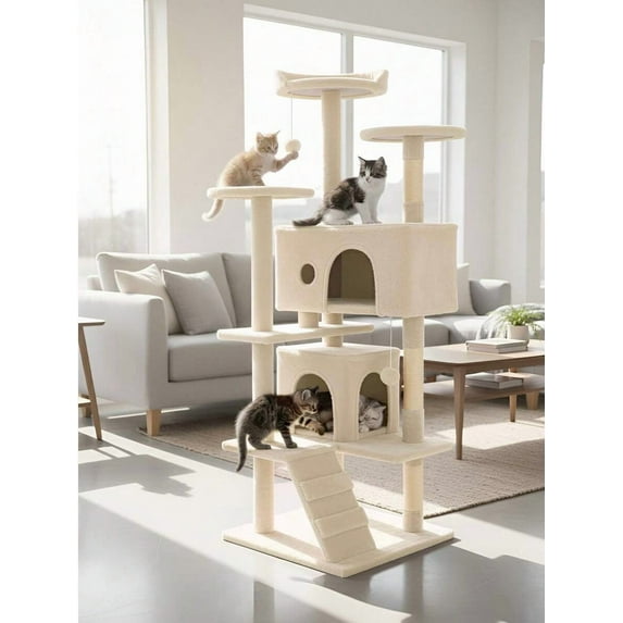 54in Cat Tree Tower For Indoor Cats,Multi-Level Furniture Activity ...