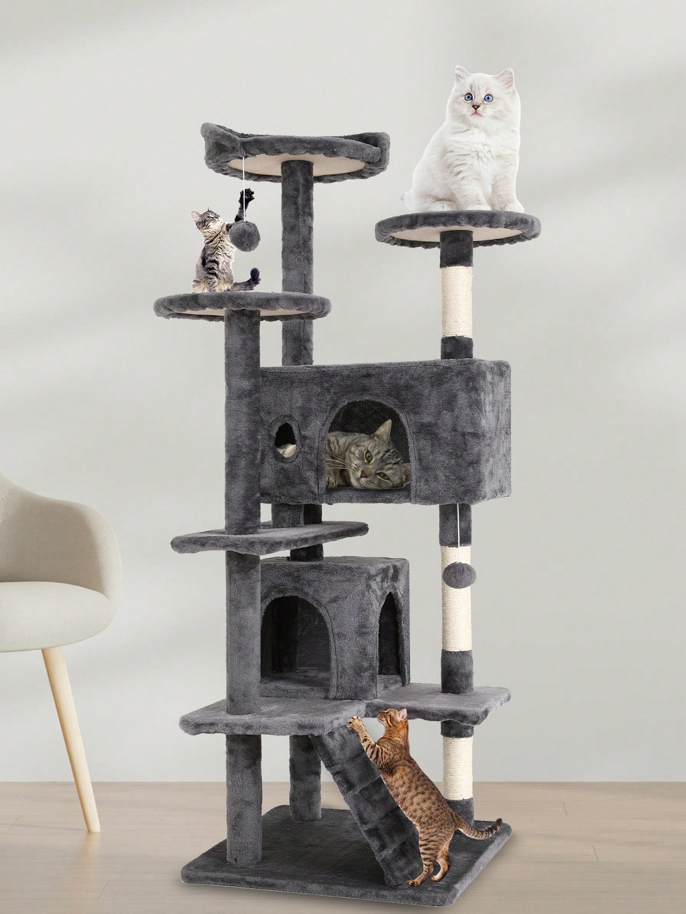 54in Cat Tree Tower For Indoor Cats,Multi-Level Furniture Activity ...