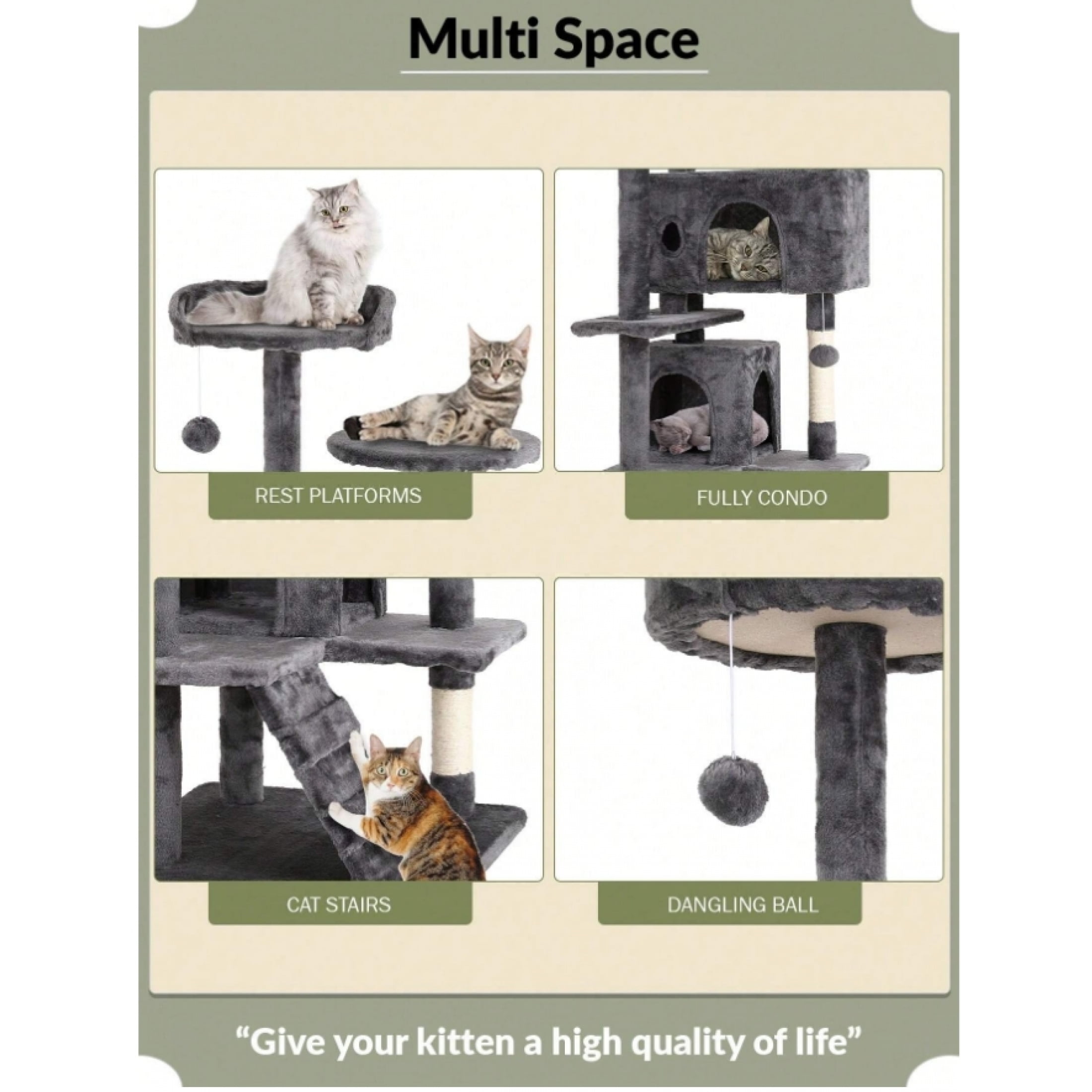 54in Cat Tree Tower For Indoor Cats,Multi-Level Furniture Activity ...