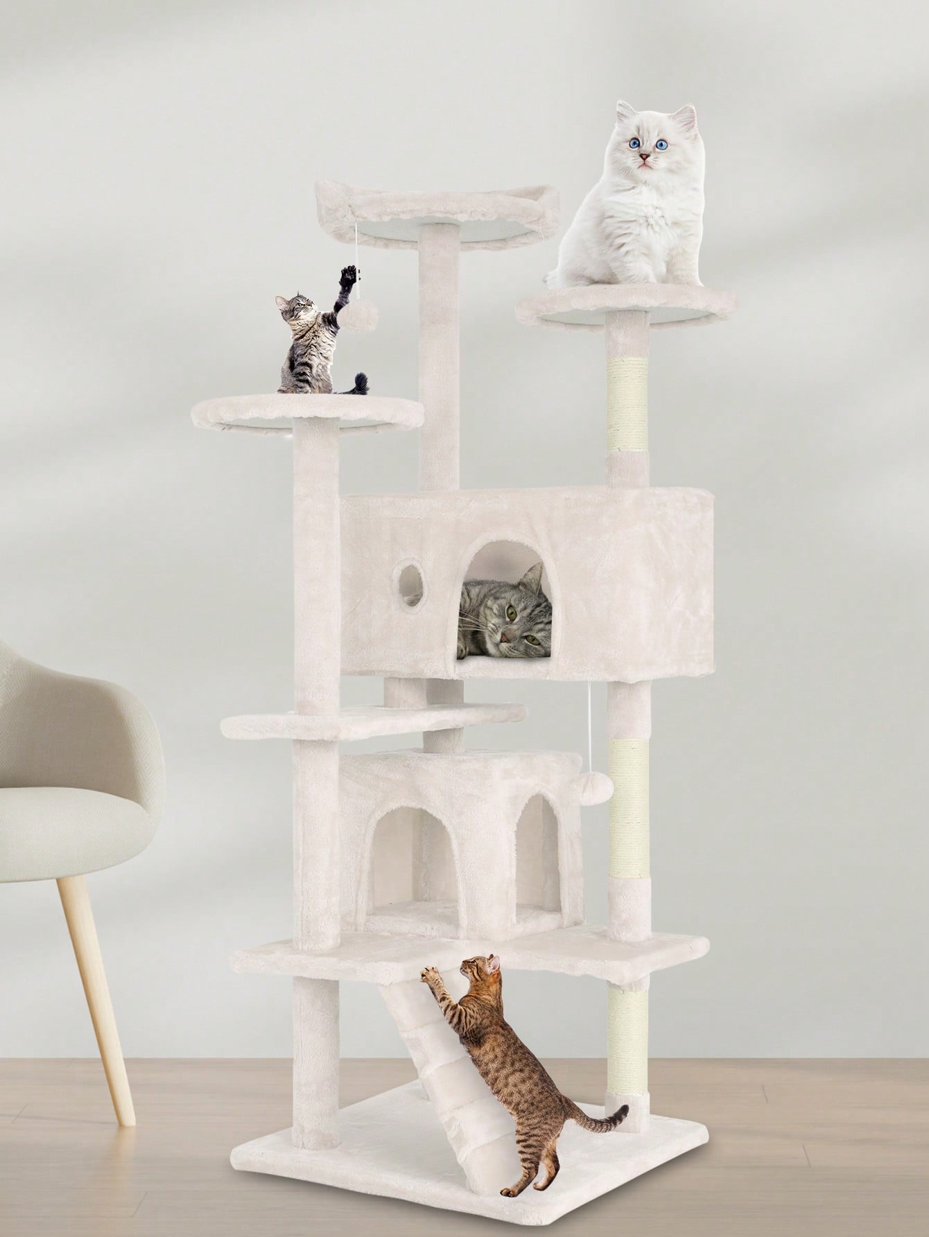 54in Cat Tree Tower for Indoor Cats, Multi-Level Activity Center with ...