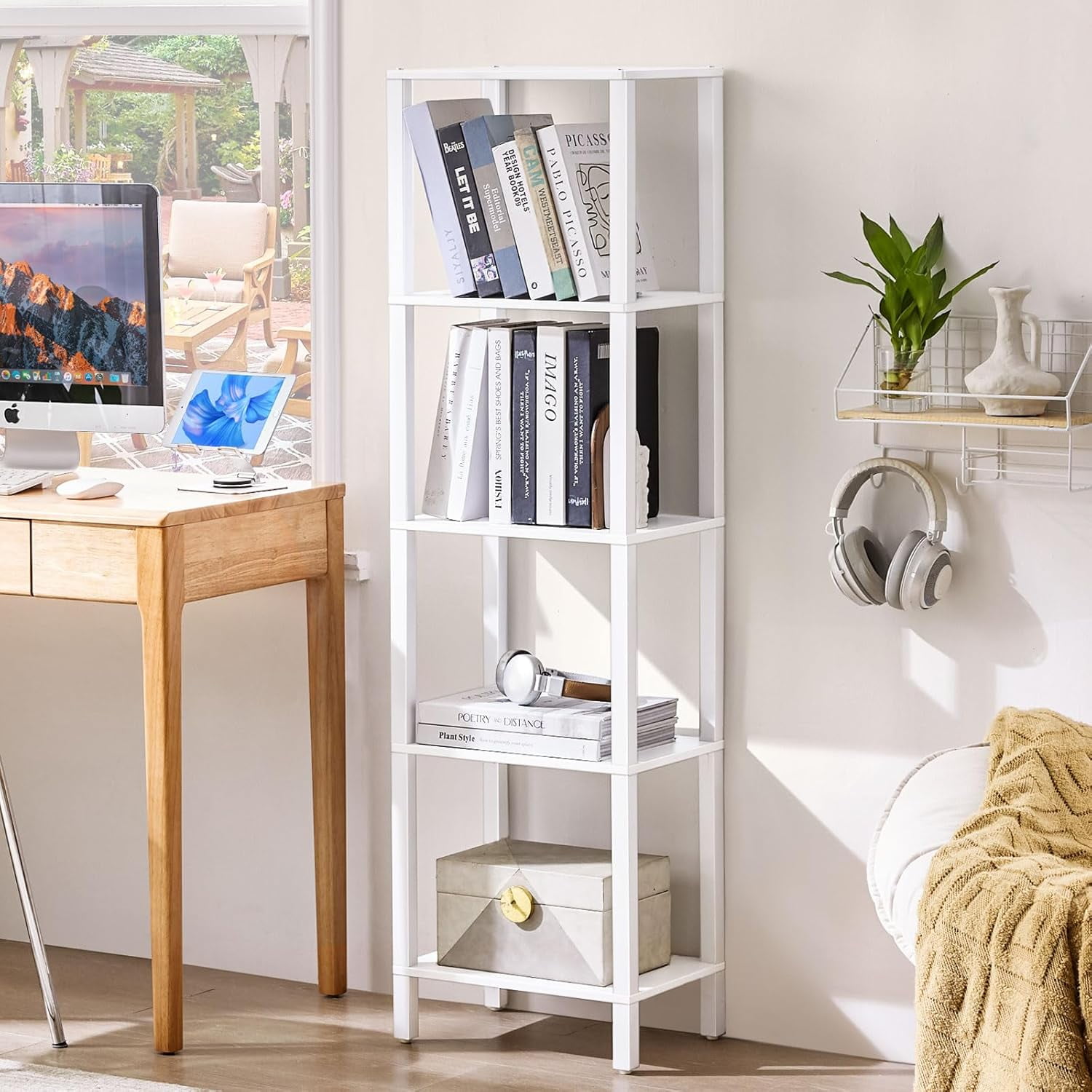 54in Tall Bookshelf 5-Tier Small Narrow Bookcase, Skinny Book Shelf for ...