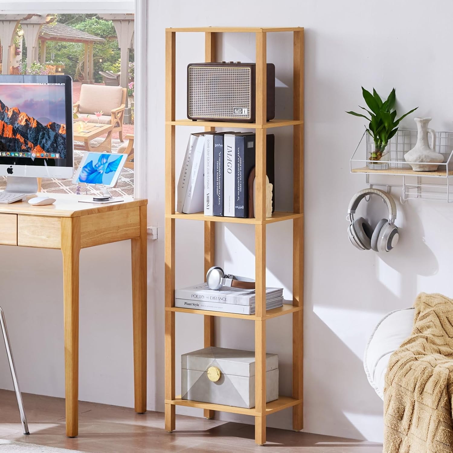 54in Tall Bookshelf 5-Tier Small Narrow Bookcase, Skinny Book Shelf for ...