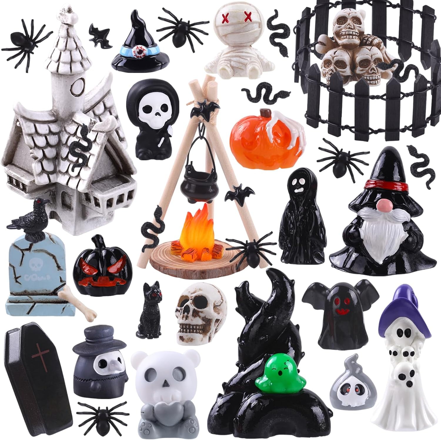 54pcs Halloween Mini Resin Figures, Tiny Figurines to Hide Toys Little ...