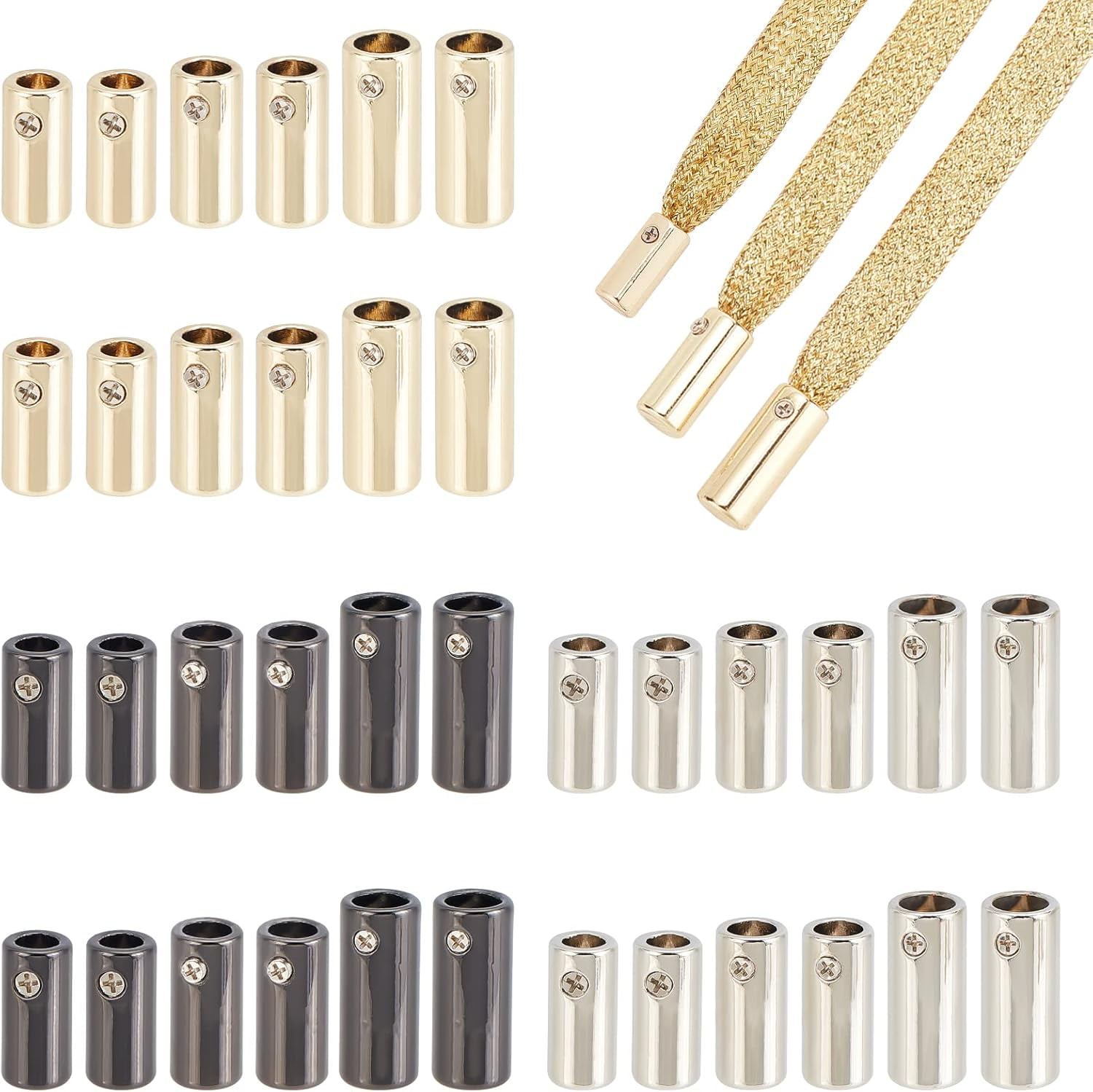 54pcs Metal Aglets Shoelace Tips 9 Styles Shoelace End Caps Screws Aglets Lace Thread Tips ...