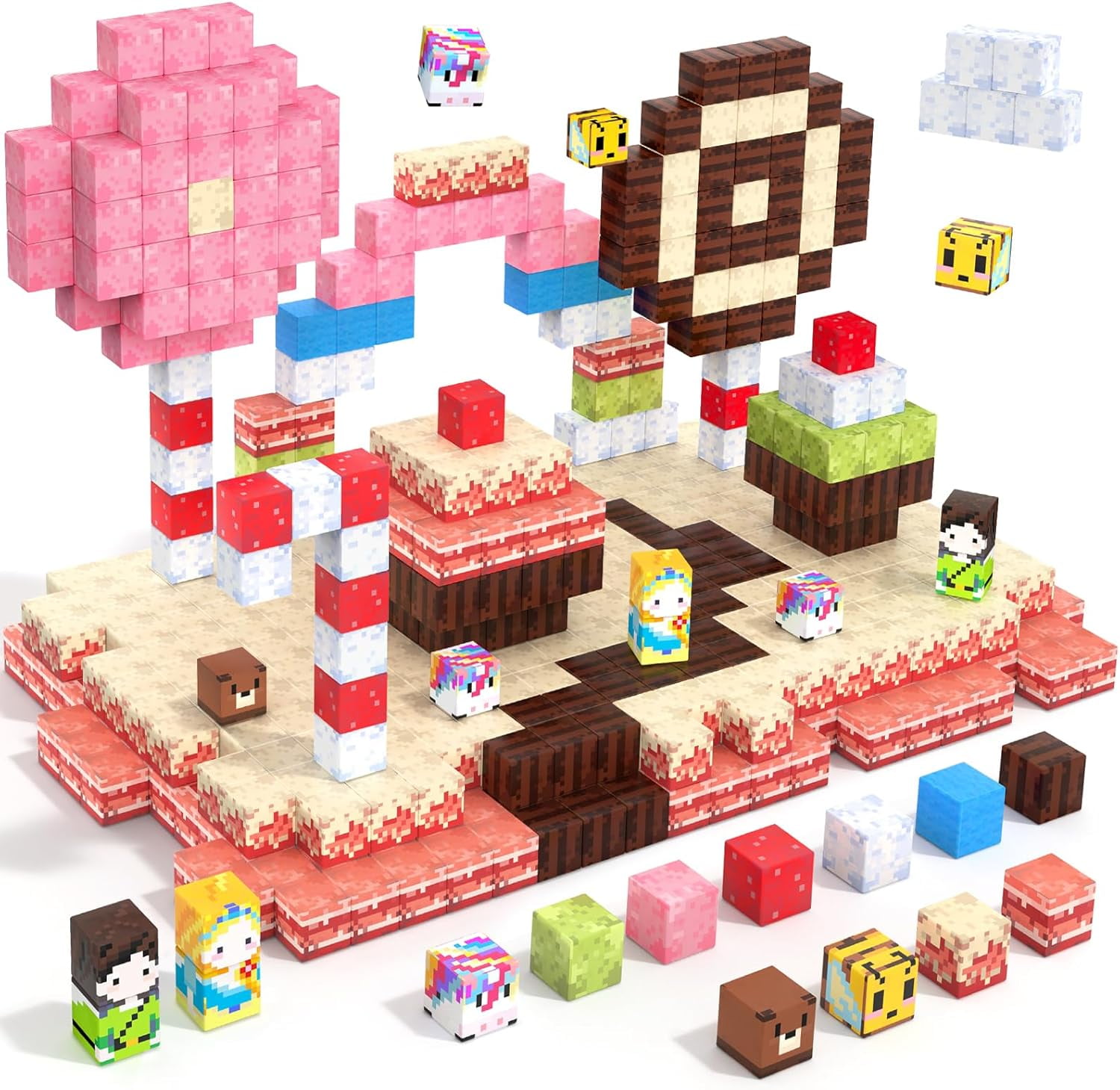 54pcs children's magnetic block candy magnetic block pink magnet cube ...