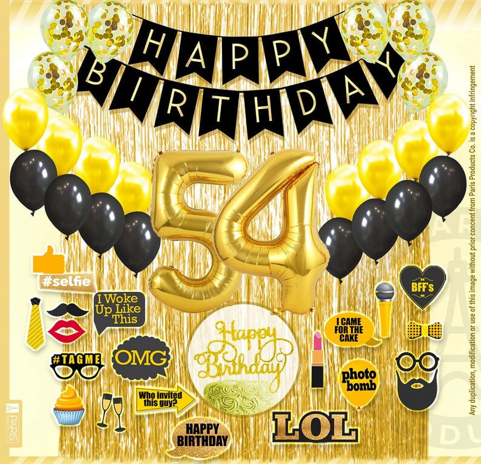 54th Birthday Decoration Black and Gold for Boy & Girl, 54th Cake ...