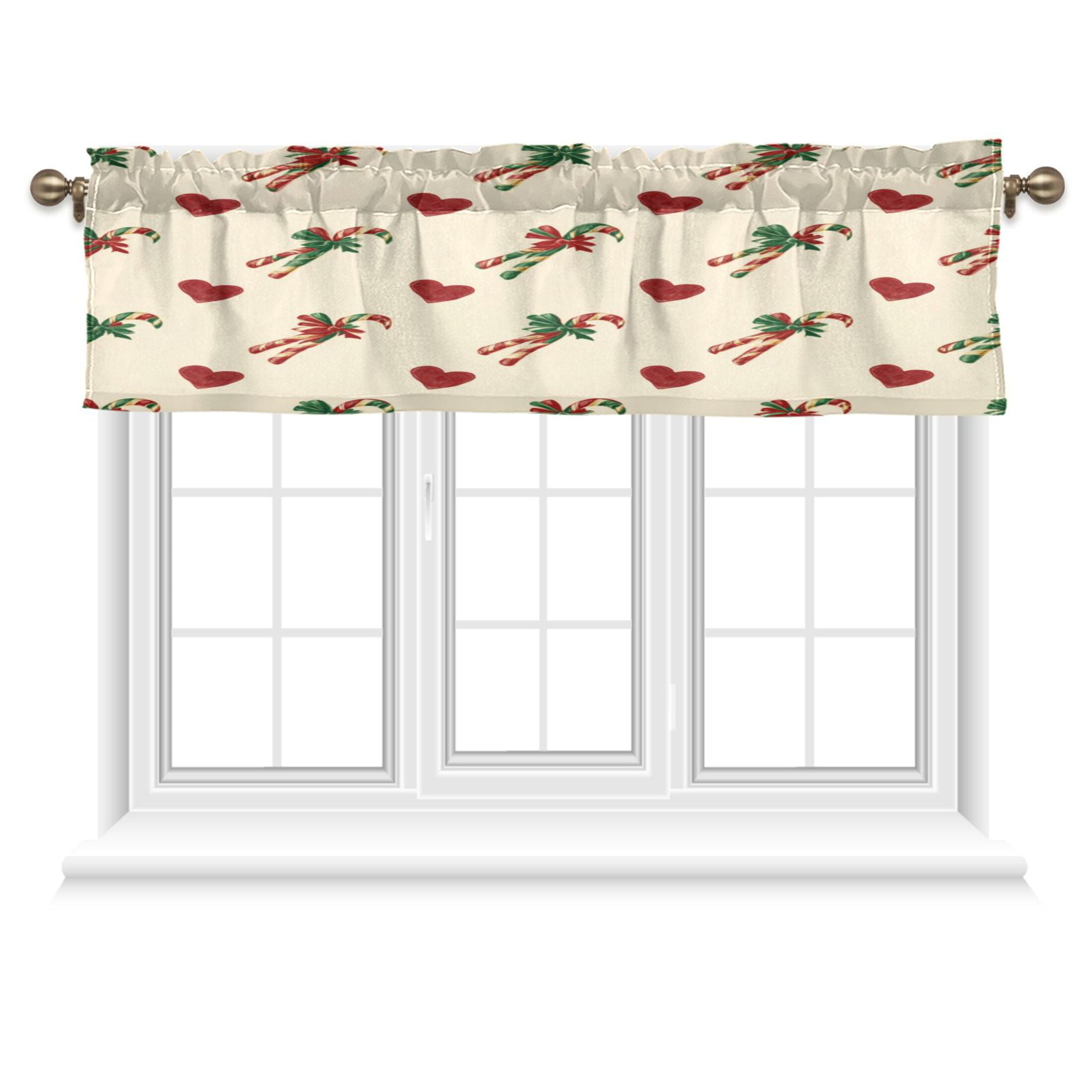 54x18 Inches Valance Curtain Candy Cane-shaped Ribbons and Hearts ...
