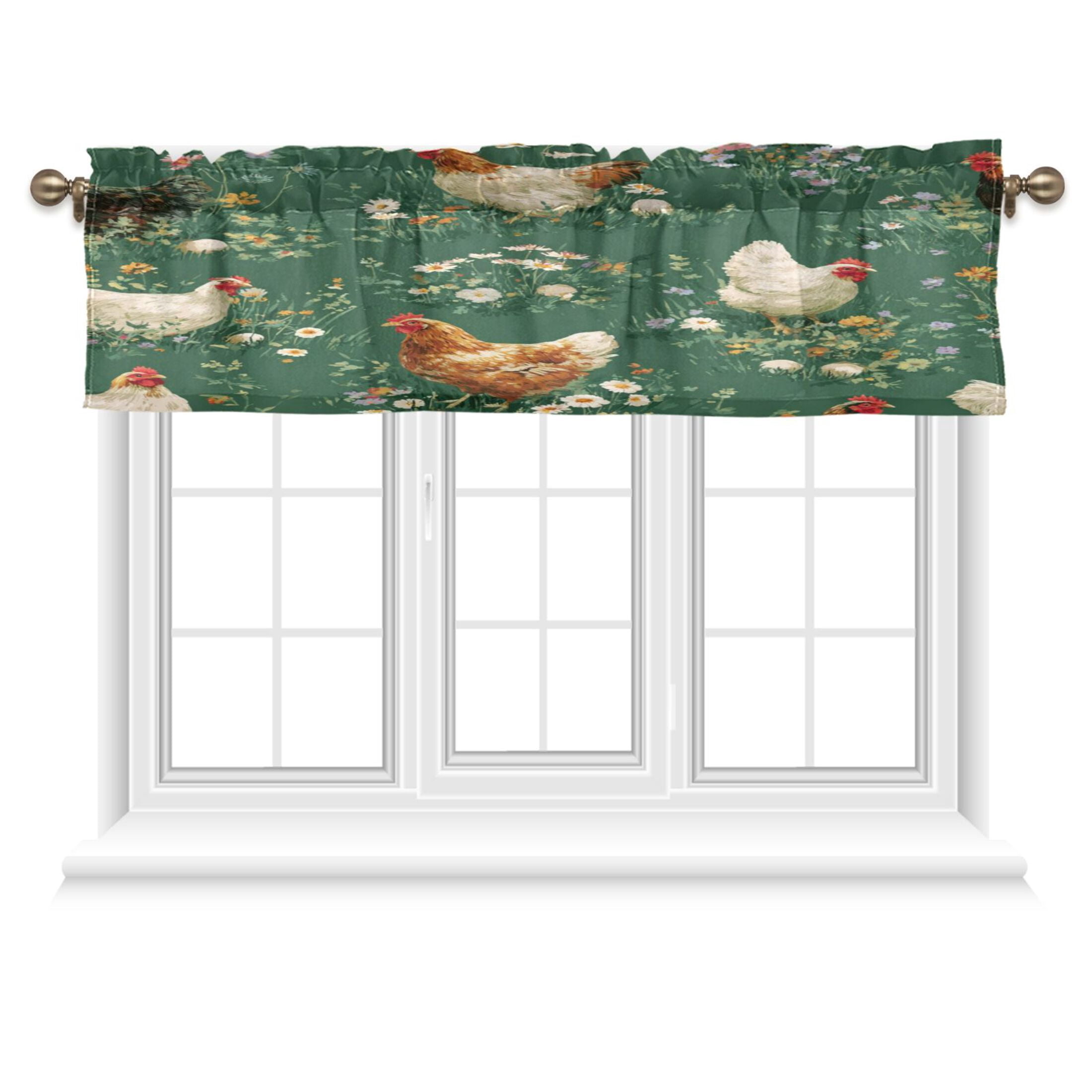 54x18 Inches Valance Curtain Chickens and Flowers Pattern Window ...