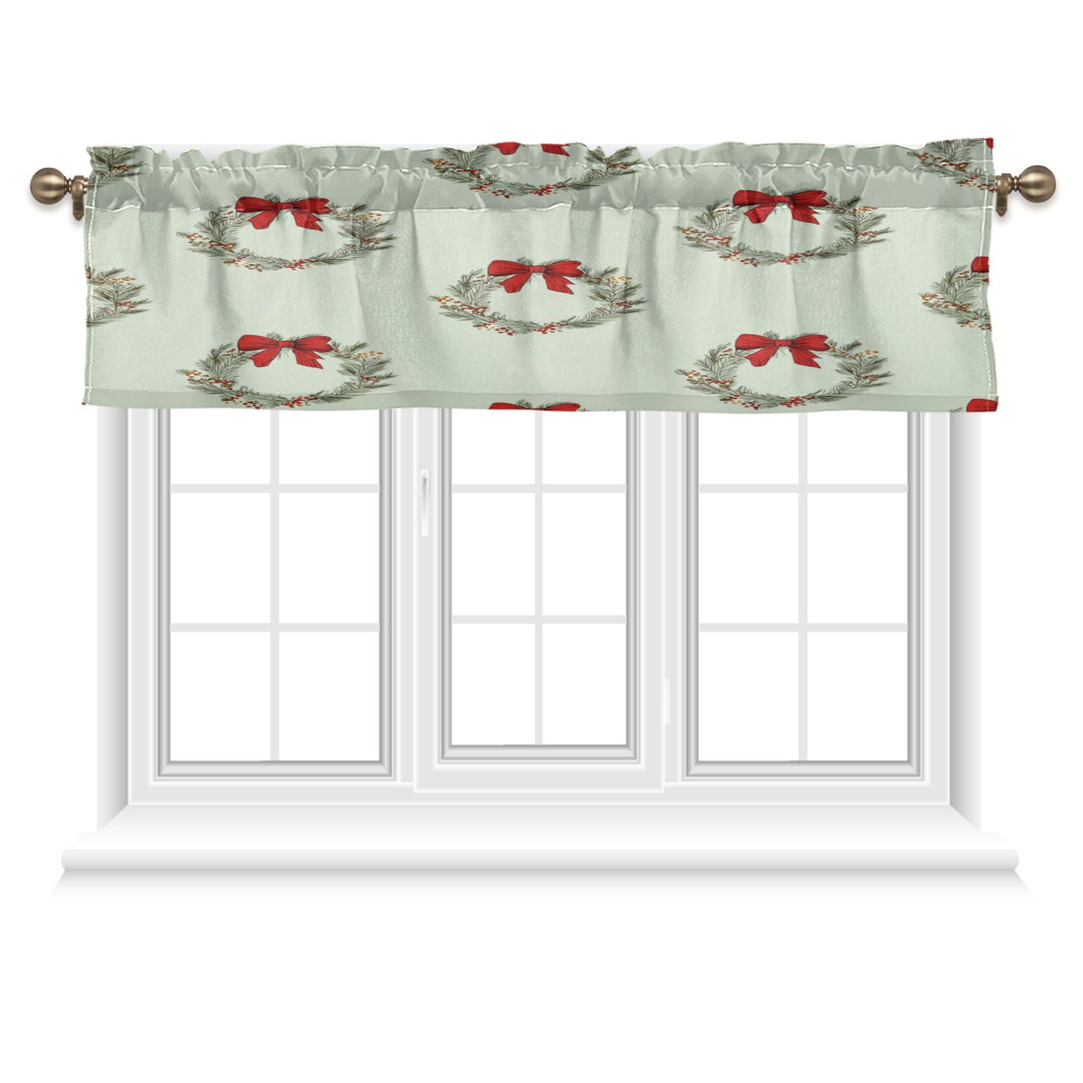54x18 Inches Valance Curtain Christmas Wreaths and Red Bows Window ...