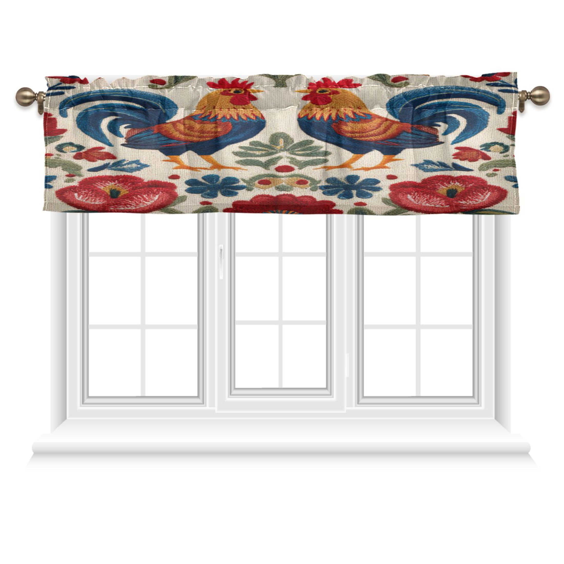 54x18 Inches Valance Curtain Male and Female Chickens Window Curtains ...