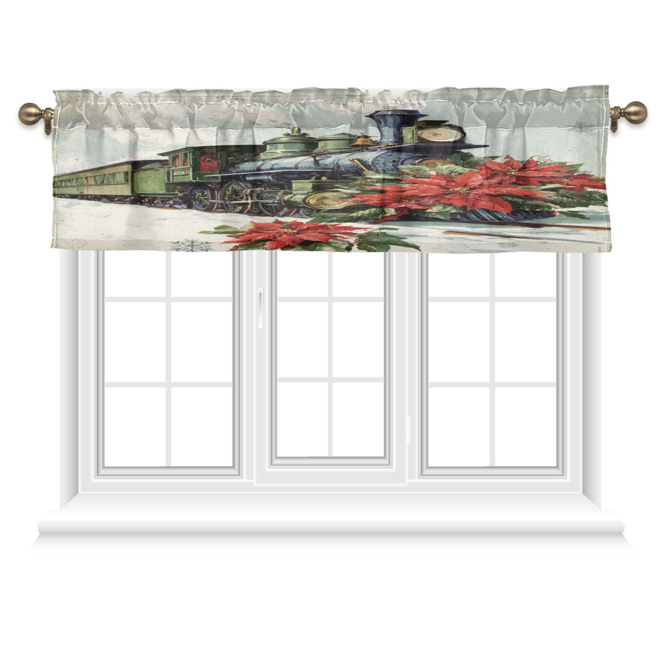 54x18 Inches Valance Curtain Old Train with Flowers Window Curtains Rod ...