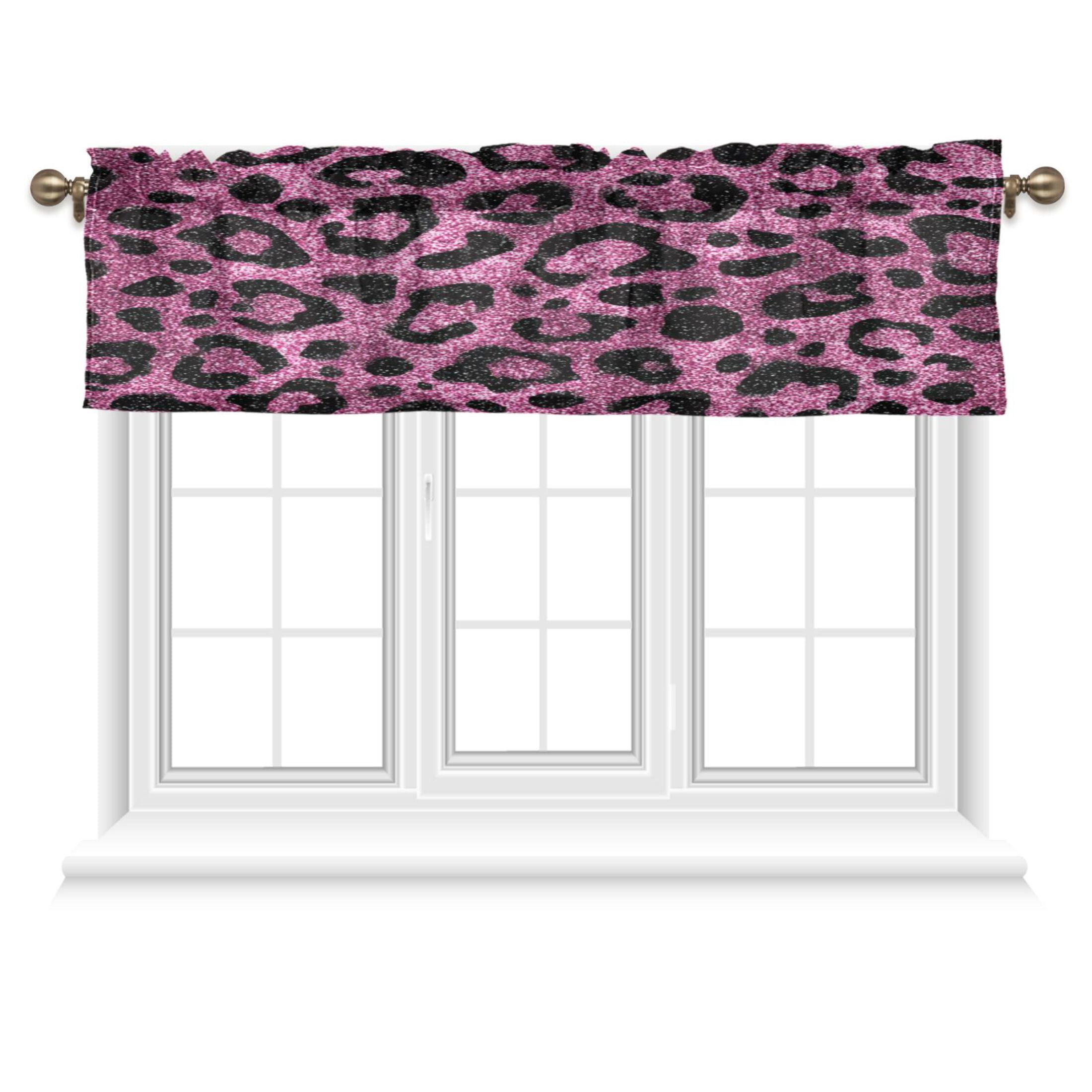 54x18 Inches Valance Curtain Pink Glitter Cheetah Print Window Curtains ...