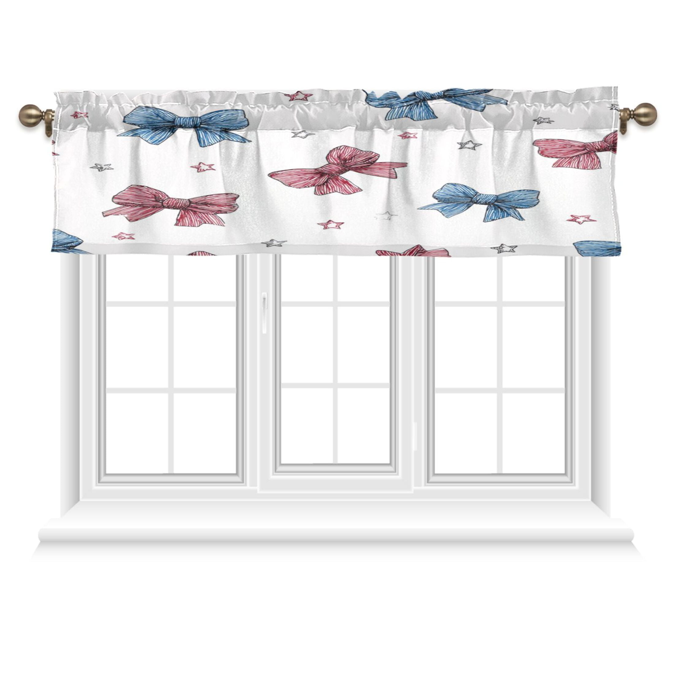 54x18 Inches Valance Curtain Red and Blue Stripes Bows Window Curtains ...