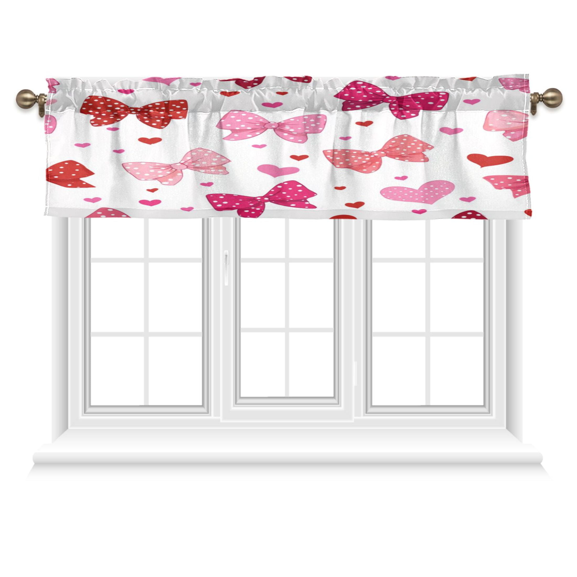 54x18 Inches Valance Curtain Red and Pink Bows Window Curtains Rod ...