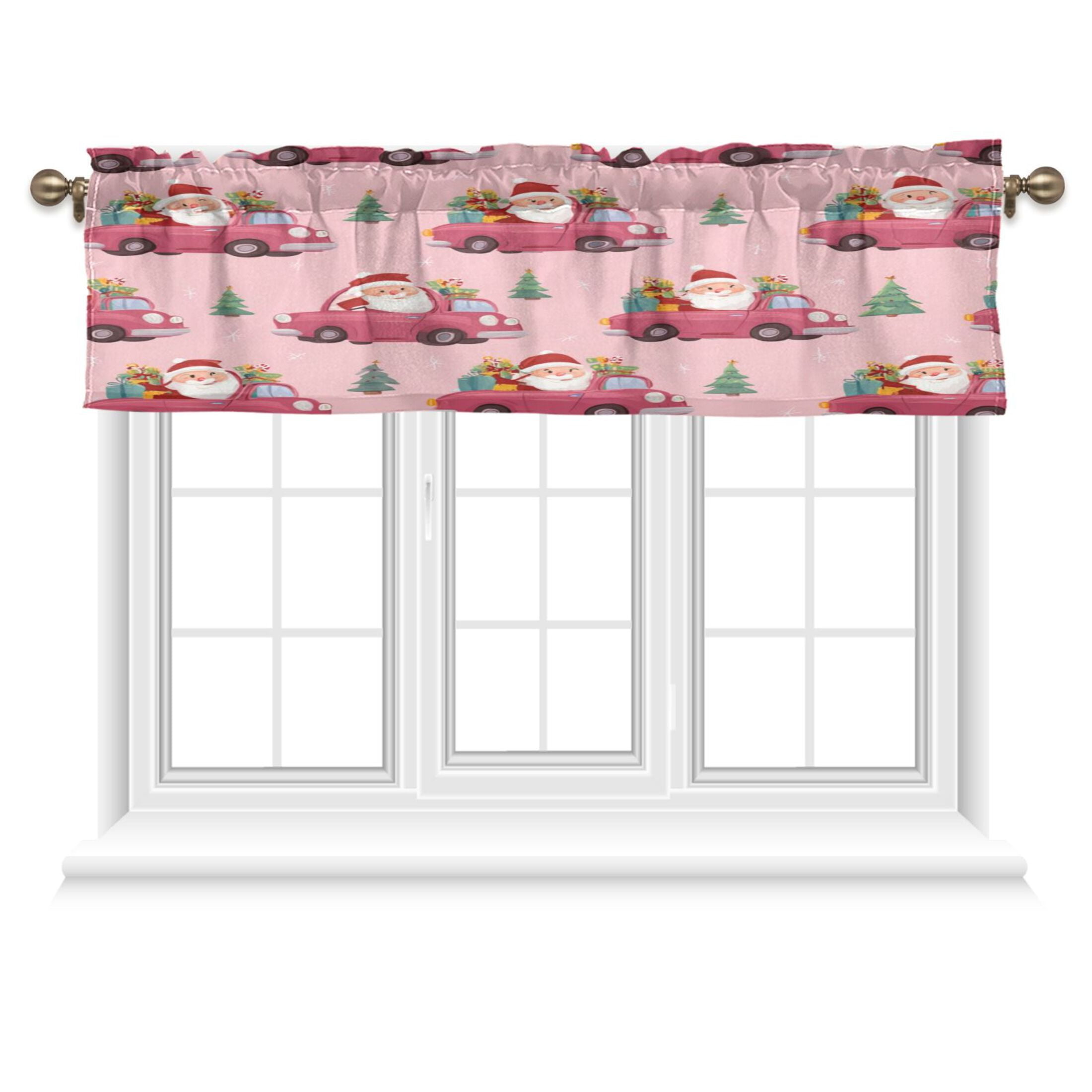 54x18 Inches Valance Curtain Santa Claus Driving in Red Cars Window ...